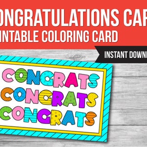 Congratulations Printable Coloring Card Kids, Coloring Activity Craft ...