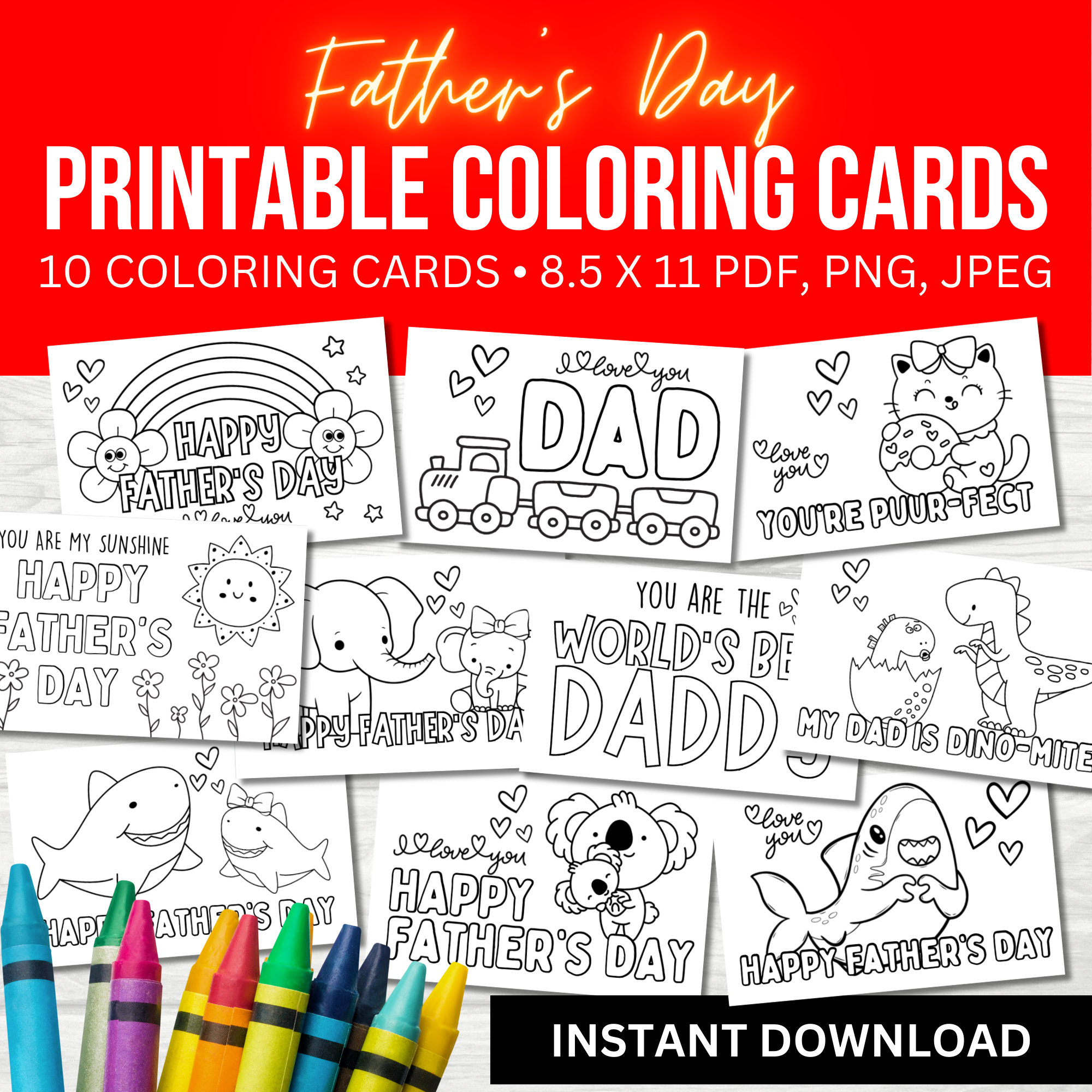 Father's Day Coloring Cards: Kids' Activity, Printable Card (PDF) - Etsy