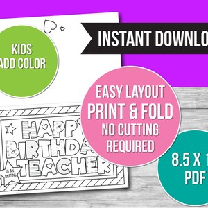 Teacher Happy Birthday Card, Teacher Bday Card, Birthday Printable ...