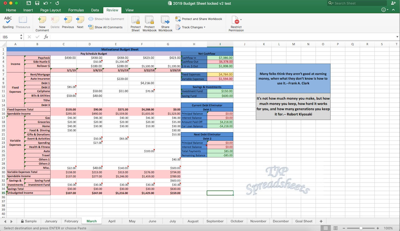 Original Motivational Budget excel Income & Expense Tracker Zero-based ...