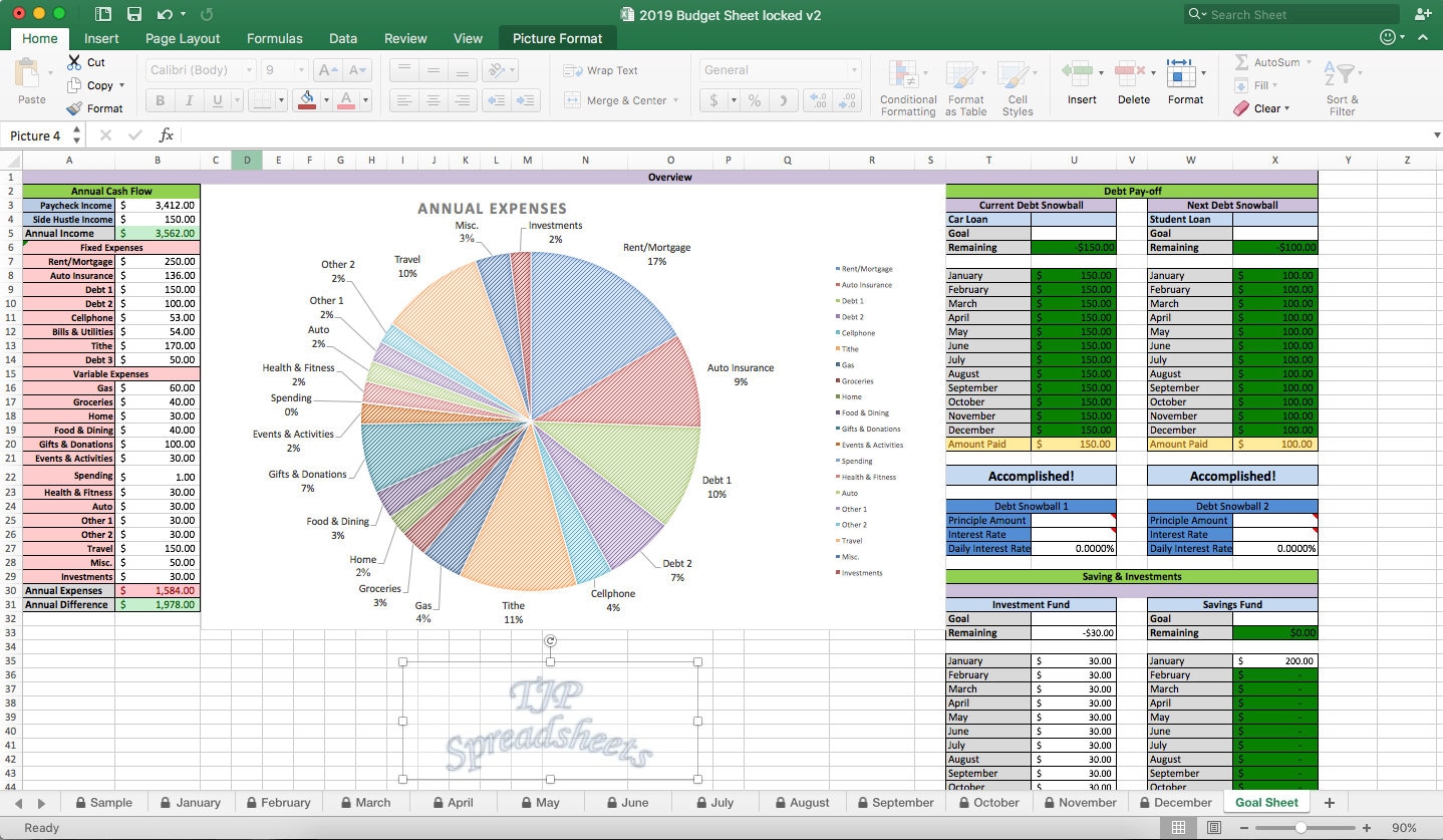Original Motivational Budget (excel)| Income & Expense Tracker| Zero ...