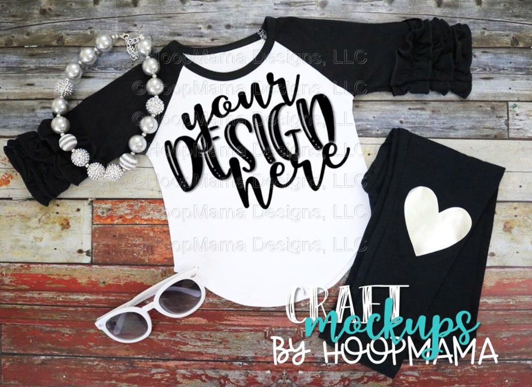 Kids White Ruffle Raglan Mock up - Black White and Gray - PSD Smart ...