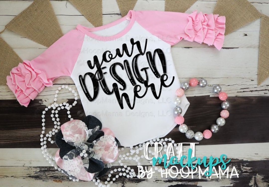 White and Pink Ruffle Raglan Mock-up Image - PSD Smart Object File ...