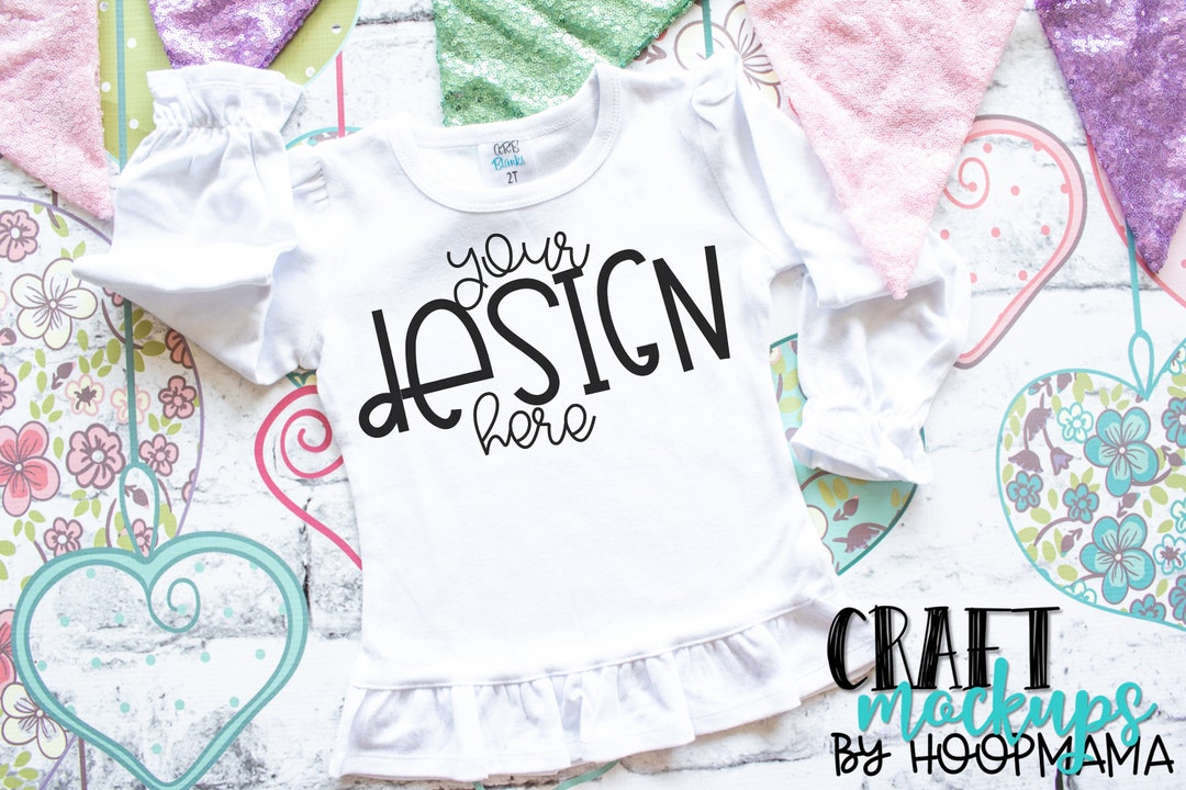 ARB BLANKS – White Long Sleeve Ruffle Shirt - Flat Lay Mock up - PSD ...