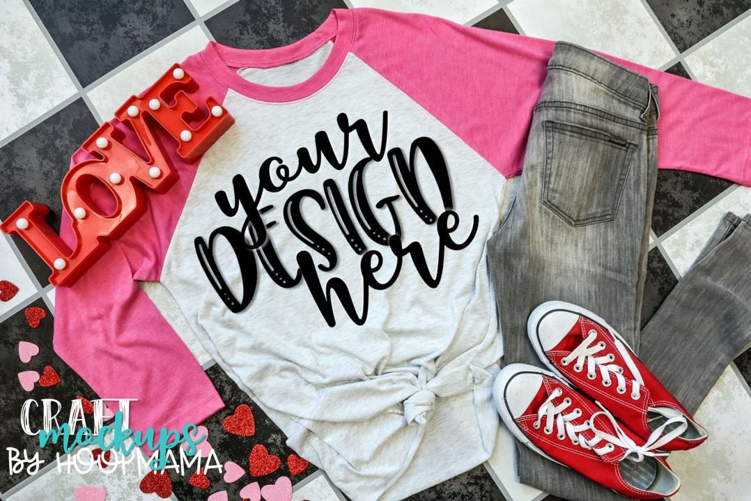 Valentines Day Next Level 6051 Pink Raglan Mock up Bundle - 4 Mock-ups ...