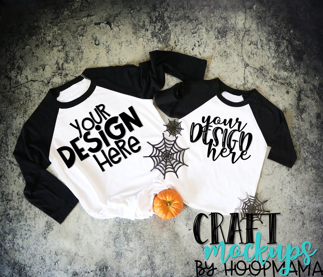Black and White Adult and Kids Raglan Mock up - Halloween Collection ...