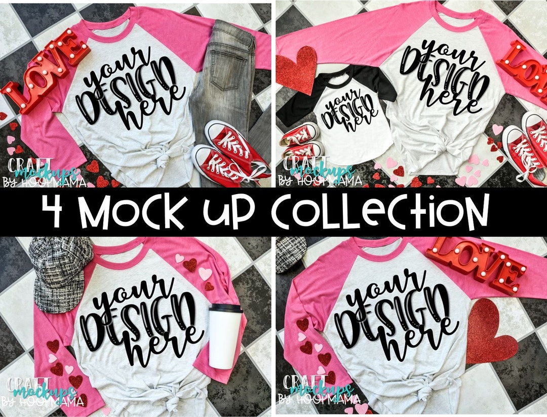 Valentines Day Next Level 6051 Pink Raglan Mock up Bundle - 4 Mock-ups ...