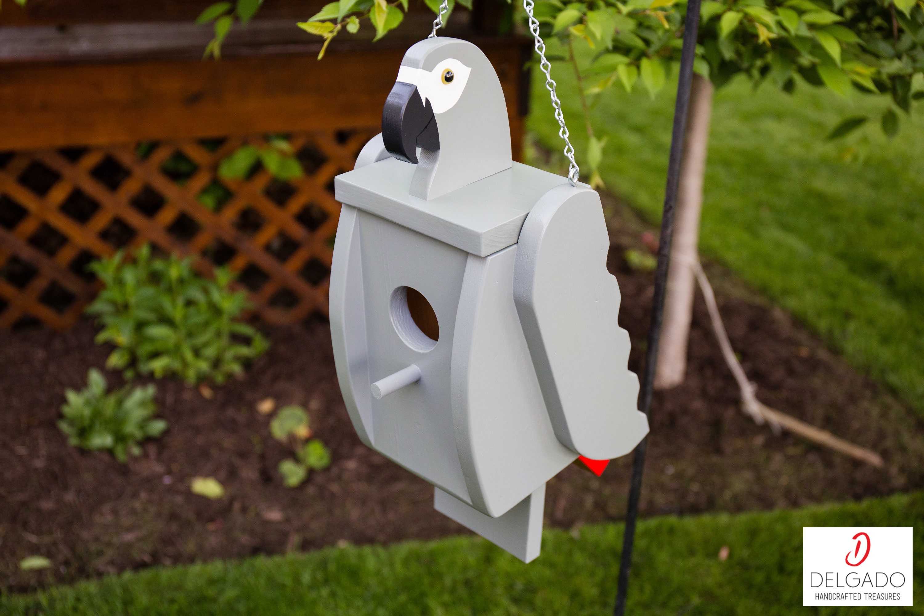 African Grey Parrot Bird House, Yard Art, Birdhouse, Hand Painted ...