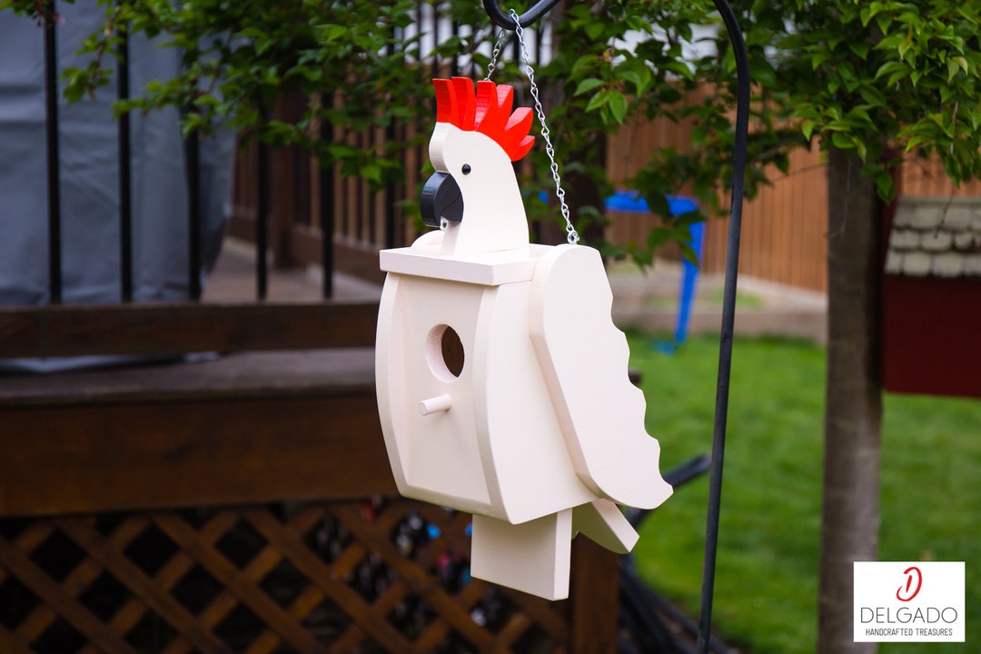 Salmon Crested Moluccan Cockatoo Wood Birdhouse, Yard Art, Hand Painted ...