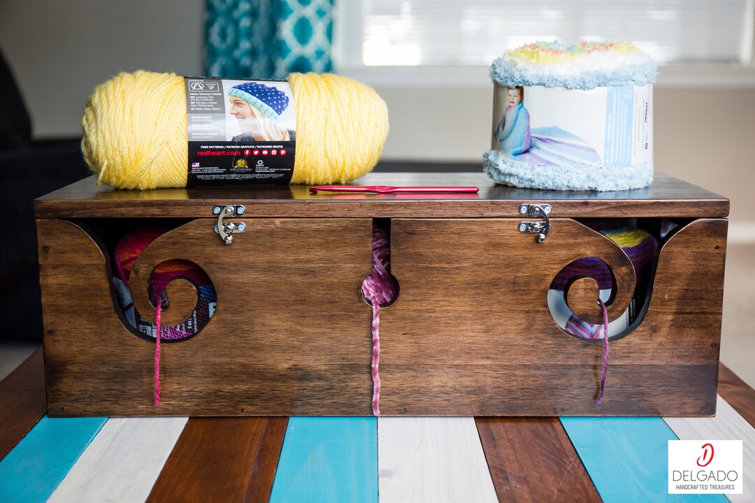 Three-compartment Extra Large Wood Yarn Box With 2 Dividers, Handmade ...