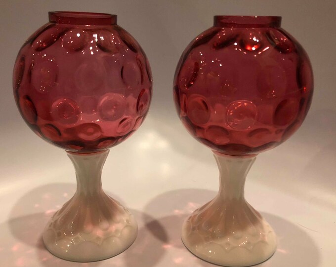 Authentic Fenton Pair of Ruby Overlay Ivy Ball, Footed 1021 - Etsy