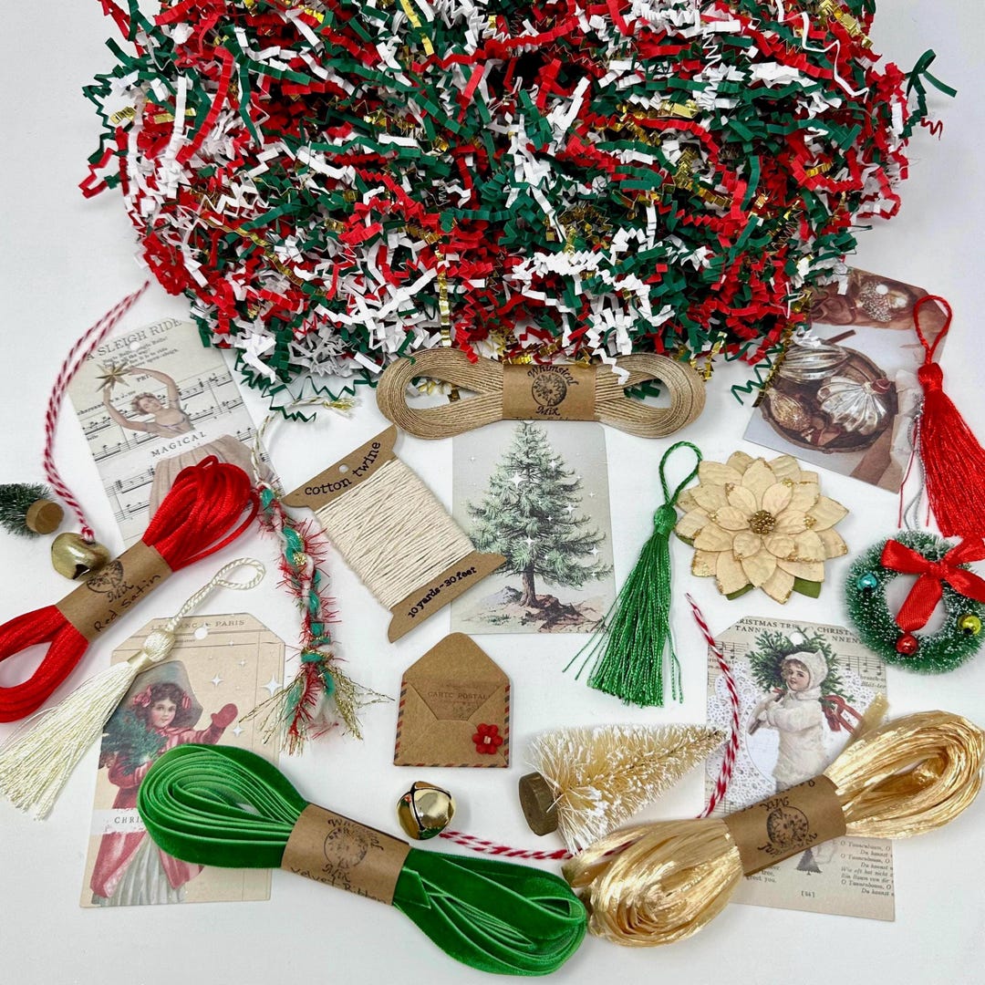 Luxury Gift Wrap Kit Christmas Holiday Red Green Gold Ivory Toppers ...