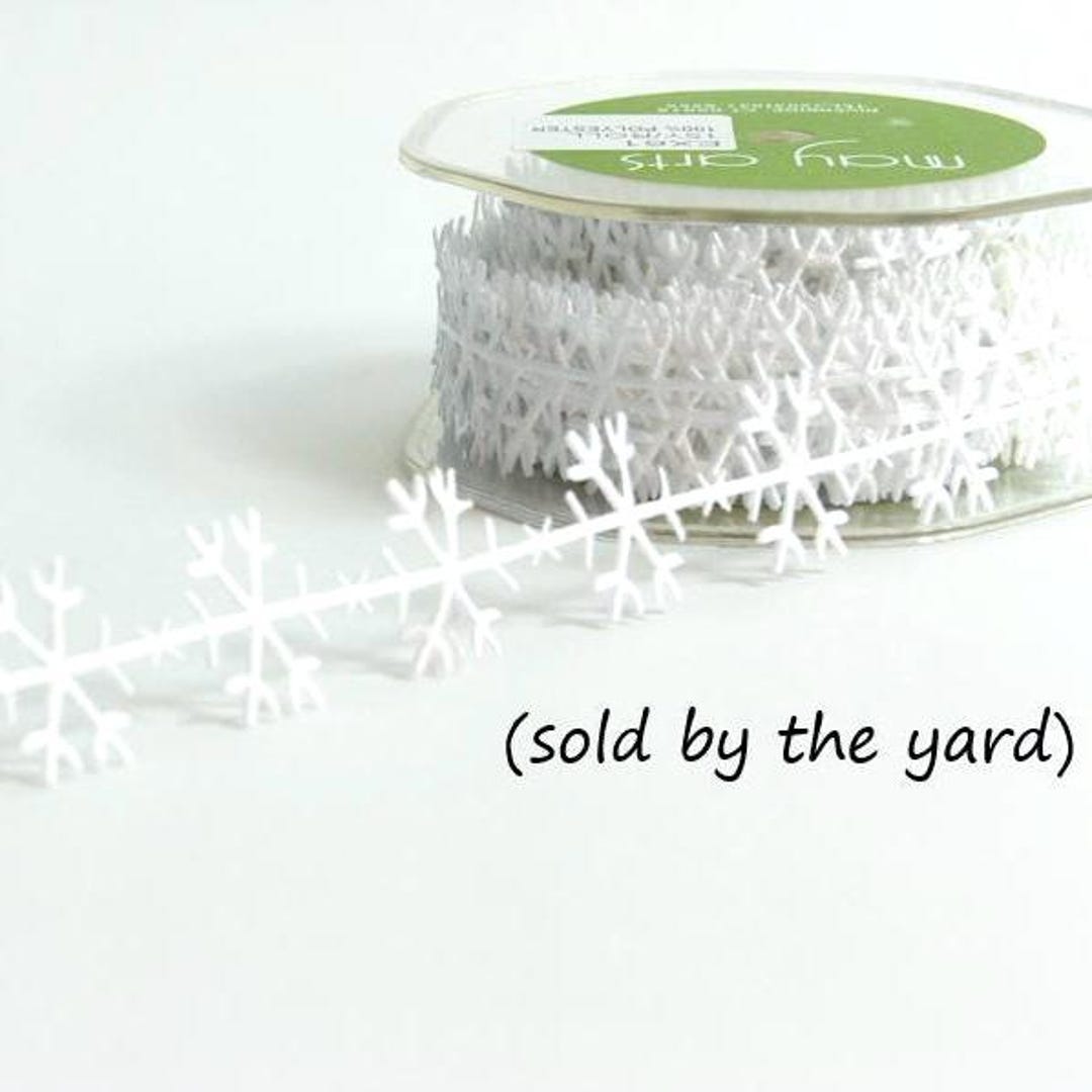 White Snowflake Satin Cut Out Banner Ribbon Sealed Edge 1 Yard Non-wire ...