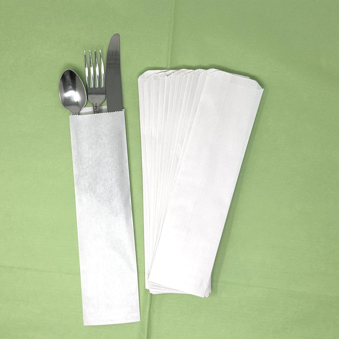 100 White Silverware Bags 2.75" X 10" Paper Churro Cutlery Flatware ...