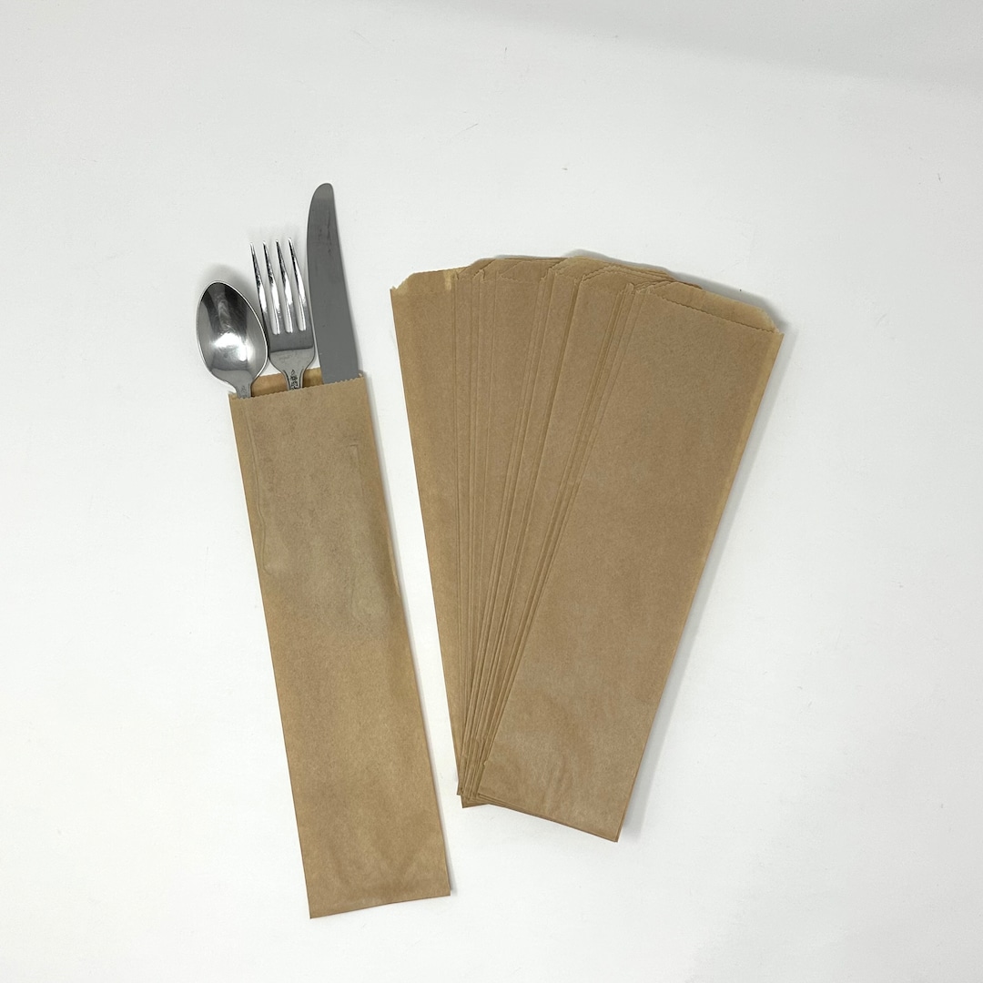 50 Kraft Silverware Bags 2.75" X 10" Paper Churro Cutlery Flatware ...