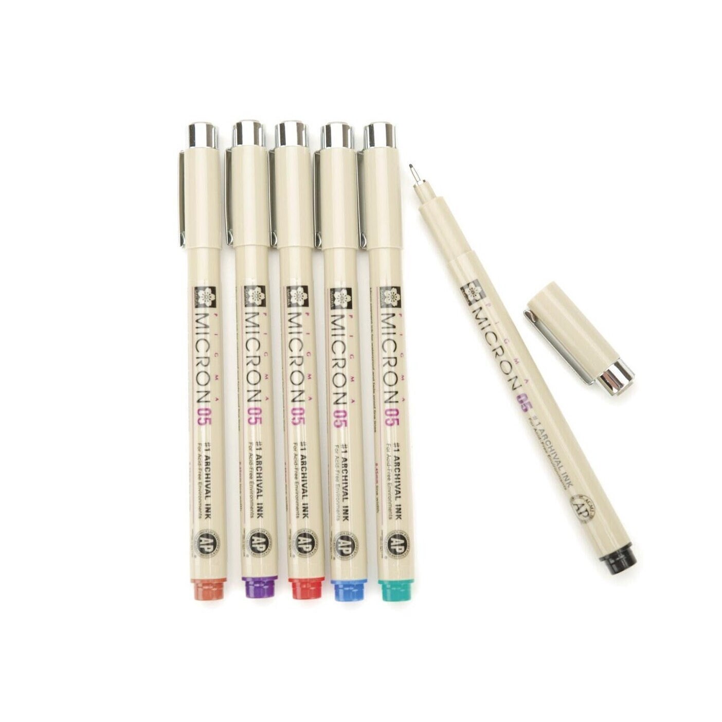 Sakura Pigma Micron Pens #05 .45mm 6 Pkg Color Set: Brown Red Green ...