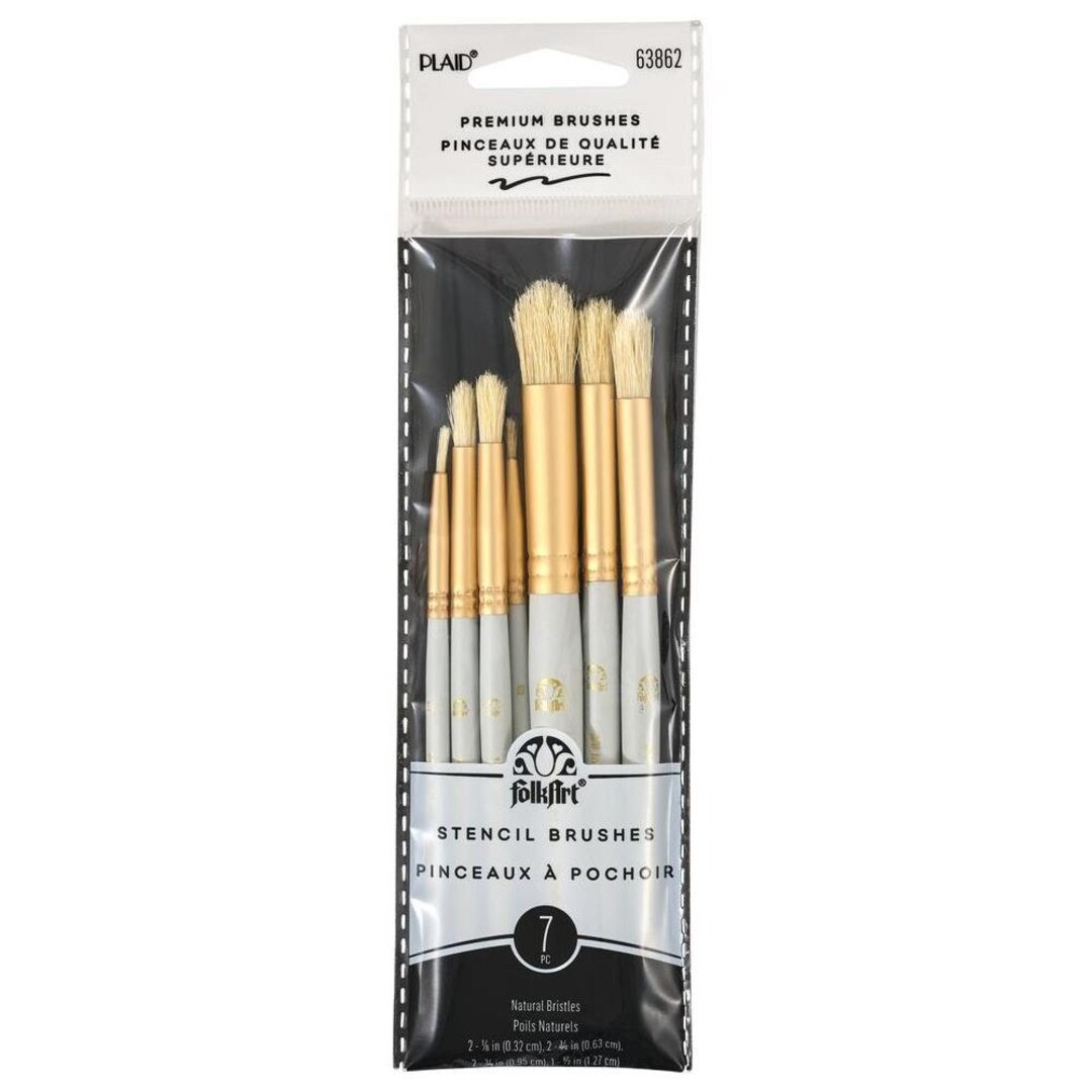 Folkart Short Handle Stencil 7 Brush Set 1/8"-1/4"-3/8"-1/2" Stenciling ...