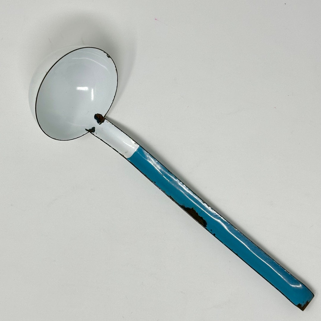 Vintage Enamelware Ladle Blue & White Antique Soup Dipper Rare 1940s ...