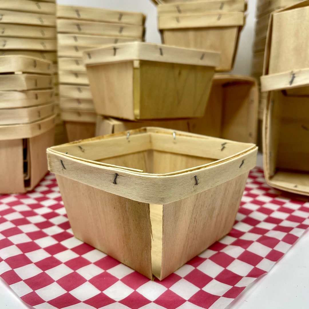 Wooden Berry Basket 1 Pint 4.5 X 4.5 × 2.5" Square Natural Wood Rustic ...
