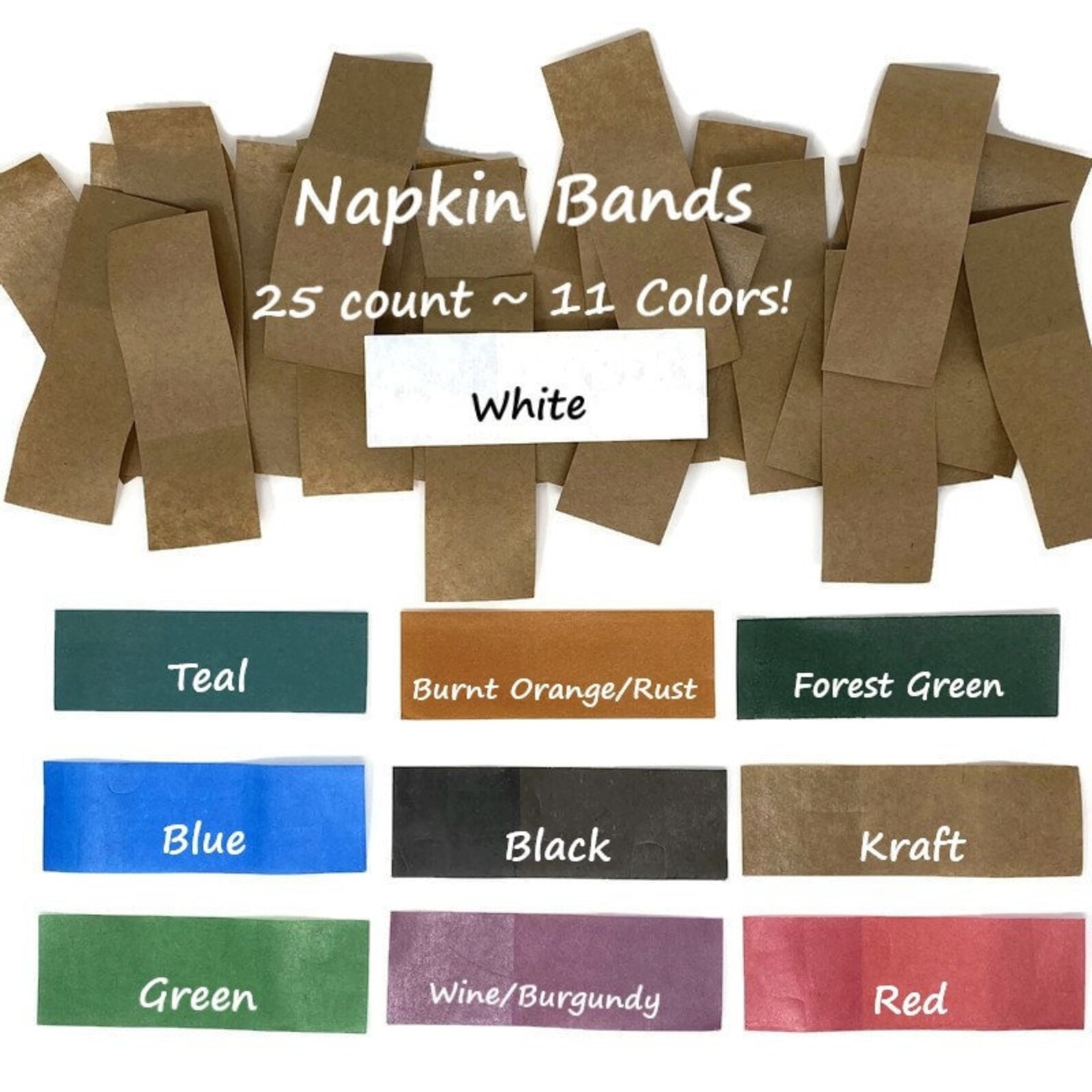 Napkin Bands 25-50 Self Adhesive Paper Ring Wrap Cutlery Wedding ...