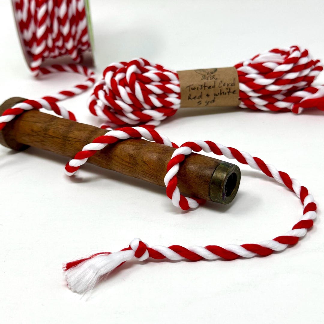 Red & White Twisted Cord 1/4" Ribbon 2 - 5 Yds Chunky Thick Twine ...