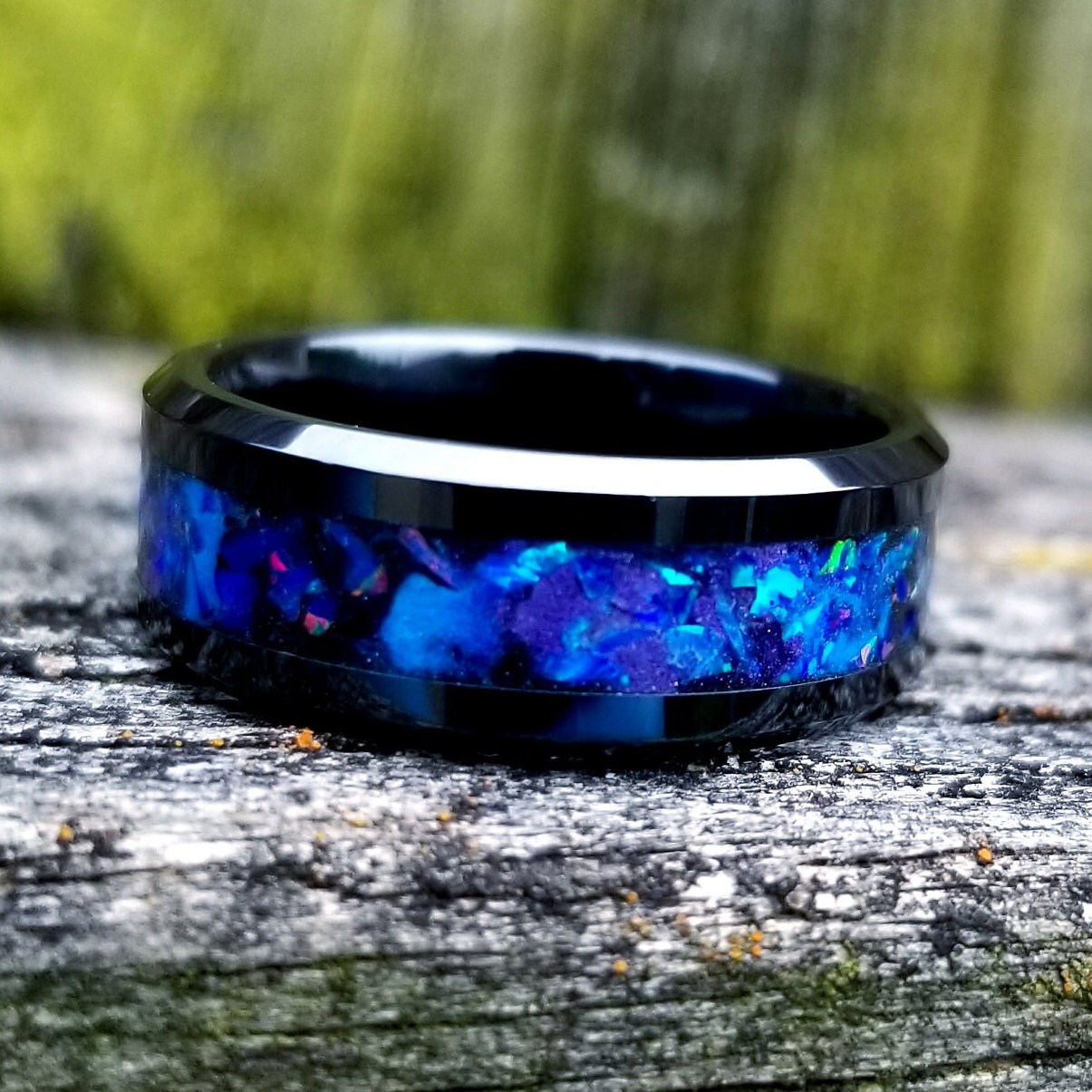 Blue Fire Opal Ceramic Ring, Glowstone Inlay, Galaxy Design - Etsy