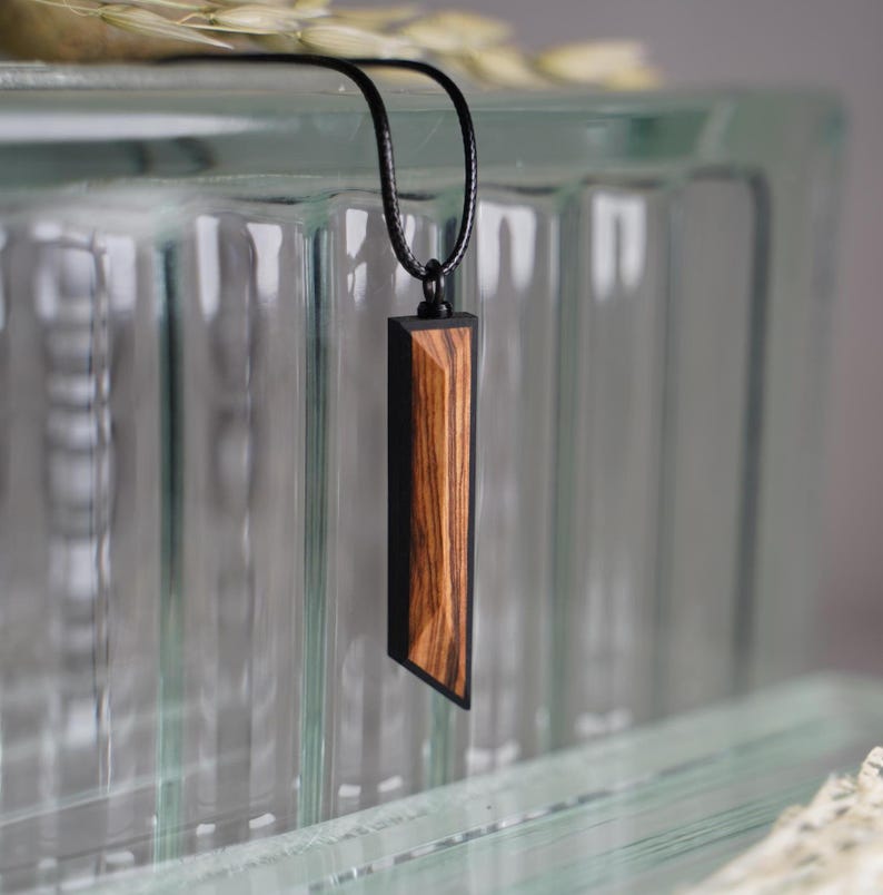 Wood Necklace Pendant With Mosaic Wood Inlay. Statement Necklace ...