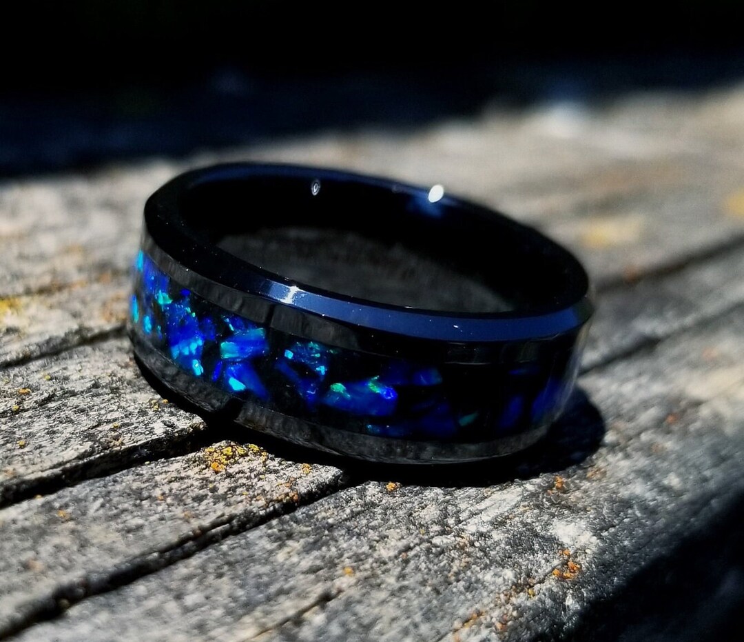 Black Ceramic Ring, Sapphire Opal Inlay, Glow Ring - Etsy