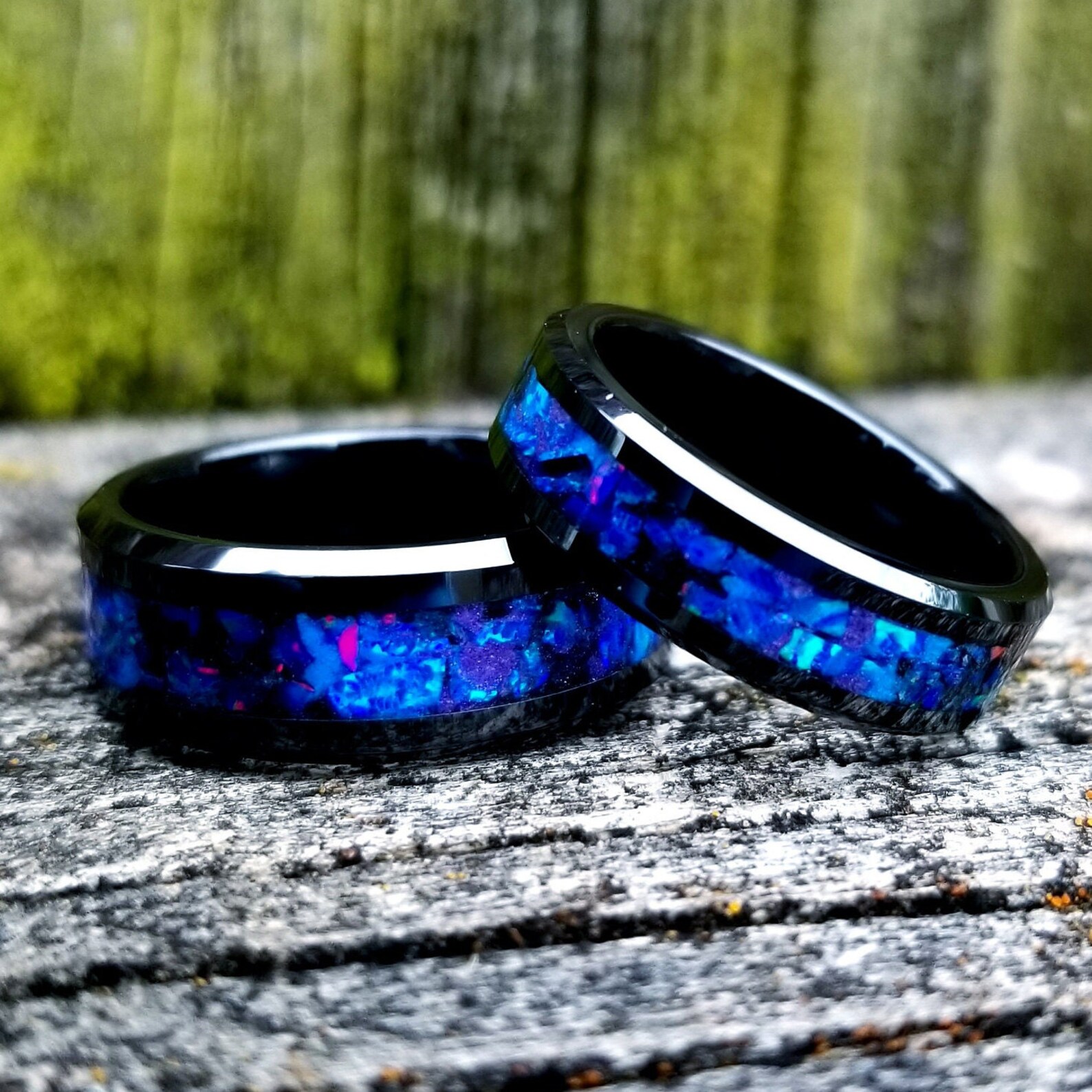 Blue Fire Opal Ceramic Ring, Glowstone Inlay, Galaxy Design - Etsy