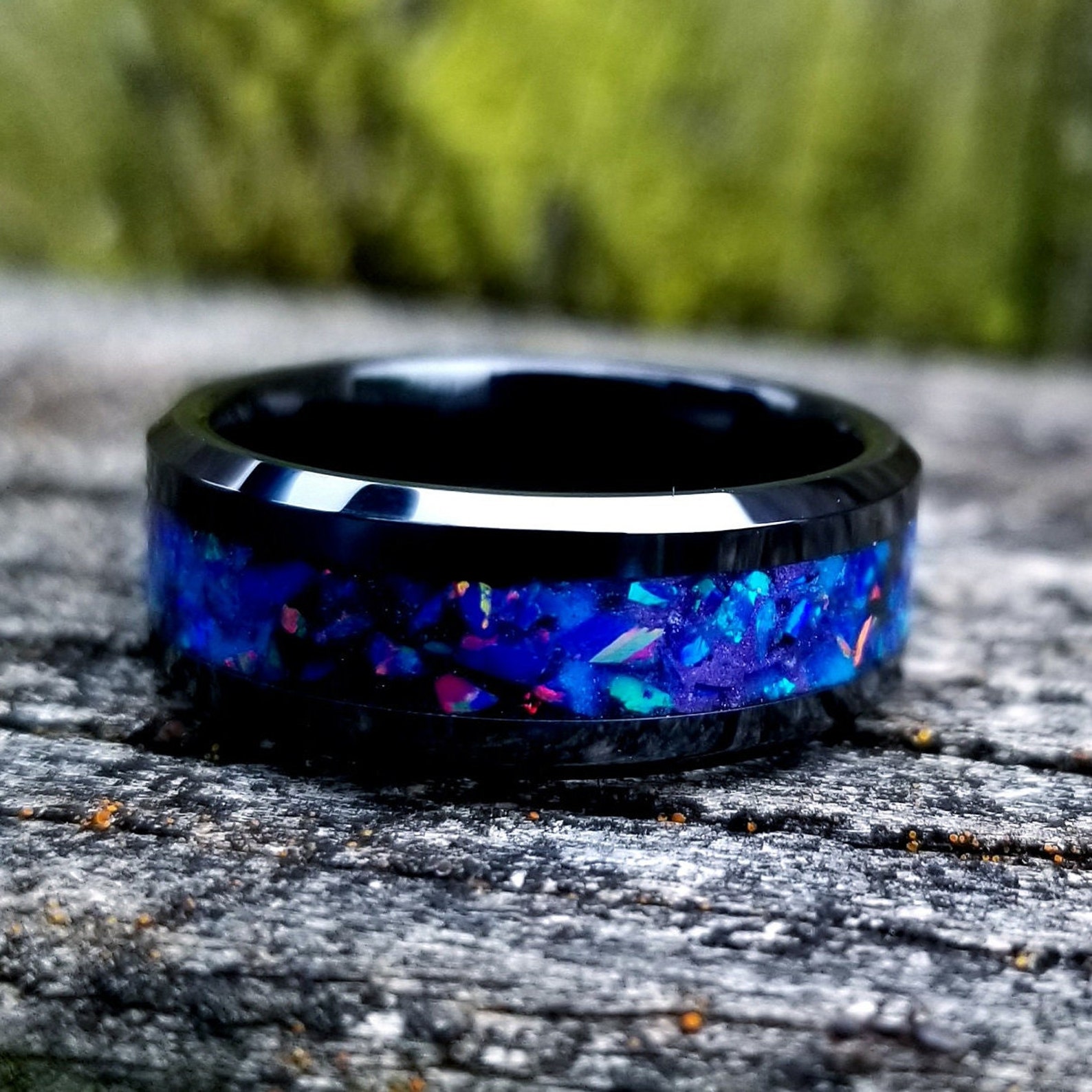 Blue Fire Opal Ceramic Ring, Glowstone Inlay, Galaxy Design - Etsy