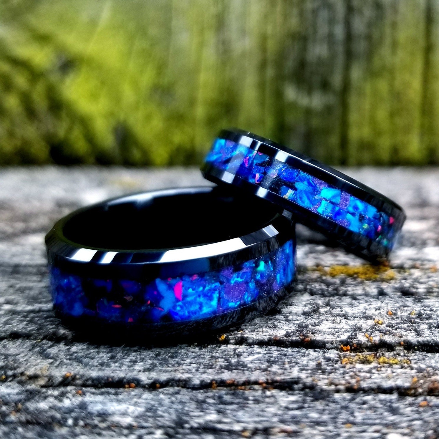 Blue Fire Opal Ceramic Ring, Glowstone Inlay, Galaxy Design - Etsy