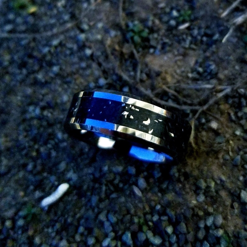 Tungsten Carbide Ring With Meteorite and Black Glowstone - Etsy