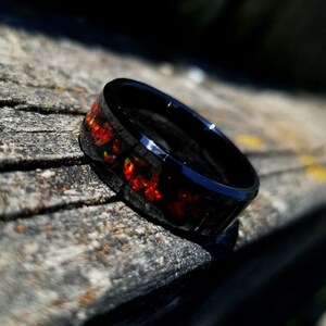 Black Ceramic Ring With Red Fire Opal Glowstone Inlay - Etsy