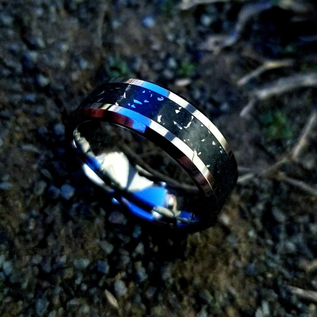 Tungsten Carbide Ring With Meteorite and Black Glowstone - Etsy