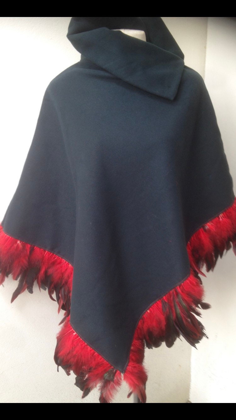 Oil green cotton cloth poncho with oil green shaded red pens | Etsy