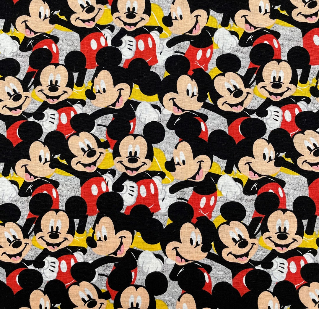 523 COTTON Fabric Gray Background With Mickey Mouse All Over Sold by ...