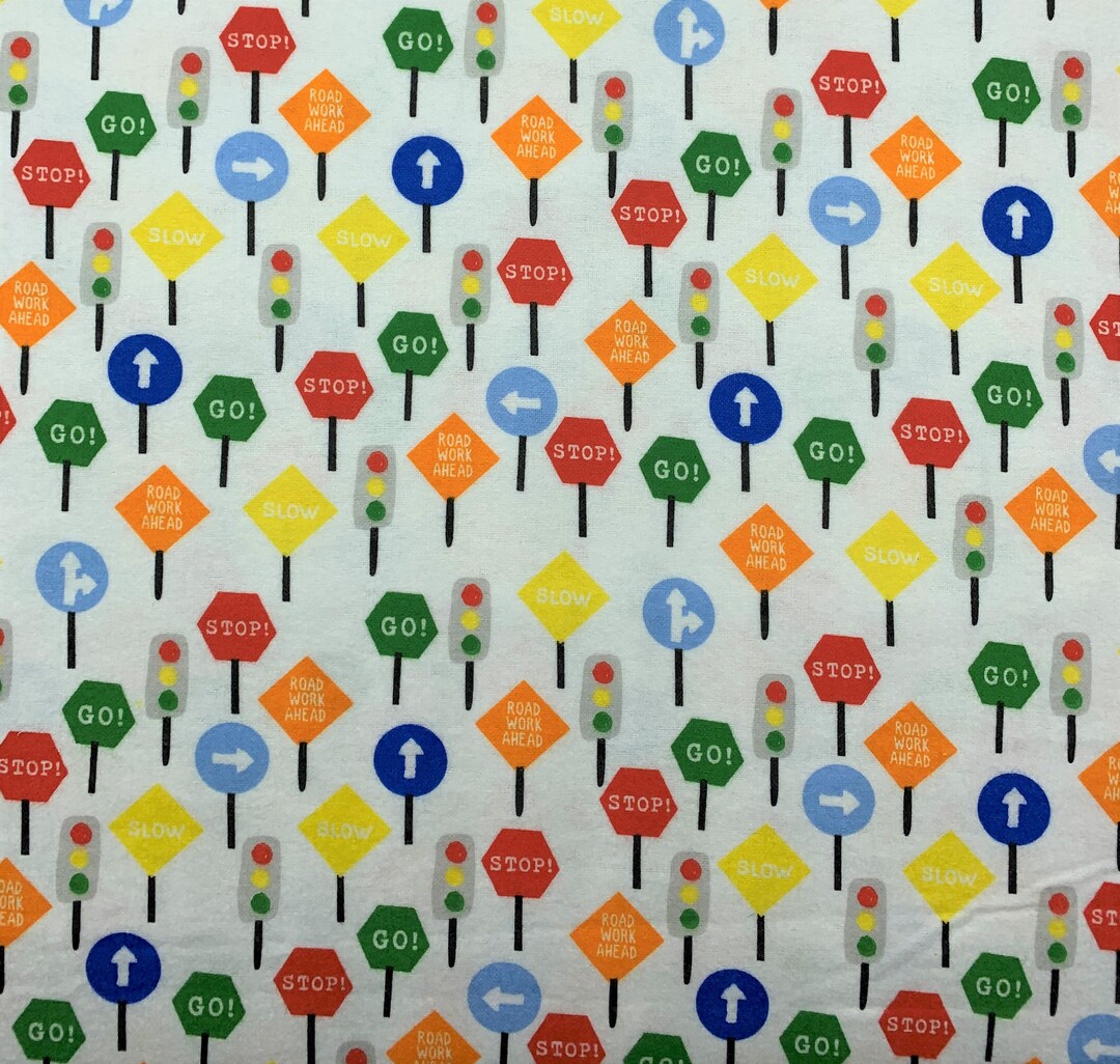880 Flannel Fabric White Background Colorful Street Signs Sold by the ...