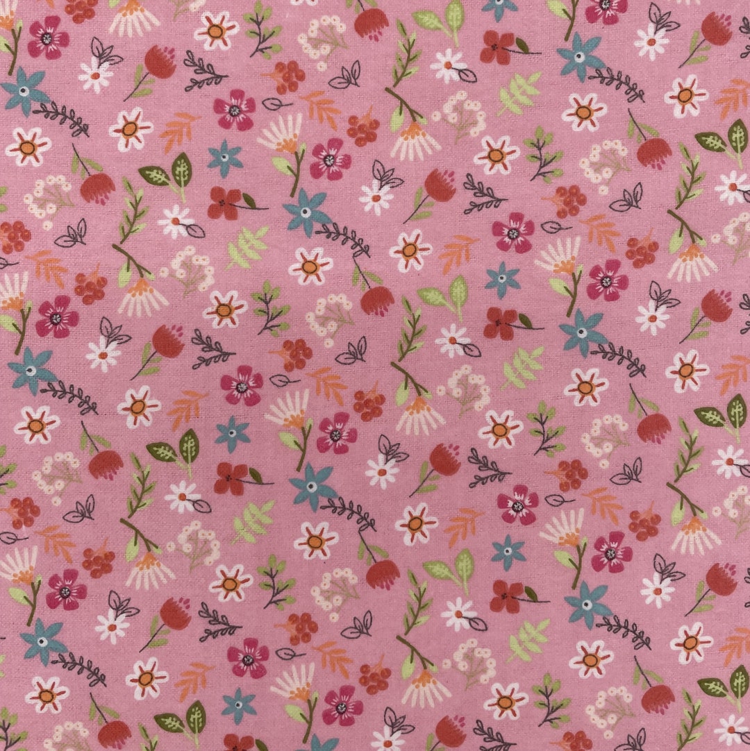 1062 Flannel Fabric Pink Background With Flowers and Leaves Sold by the ...