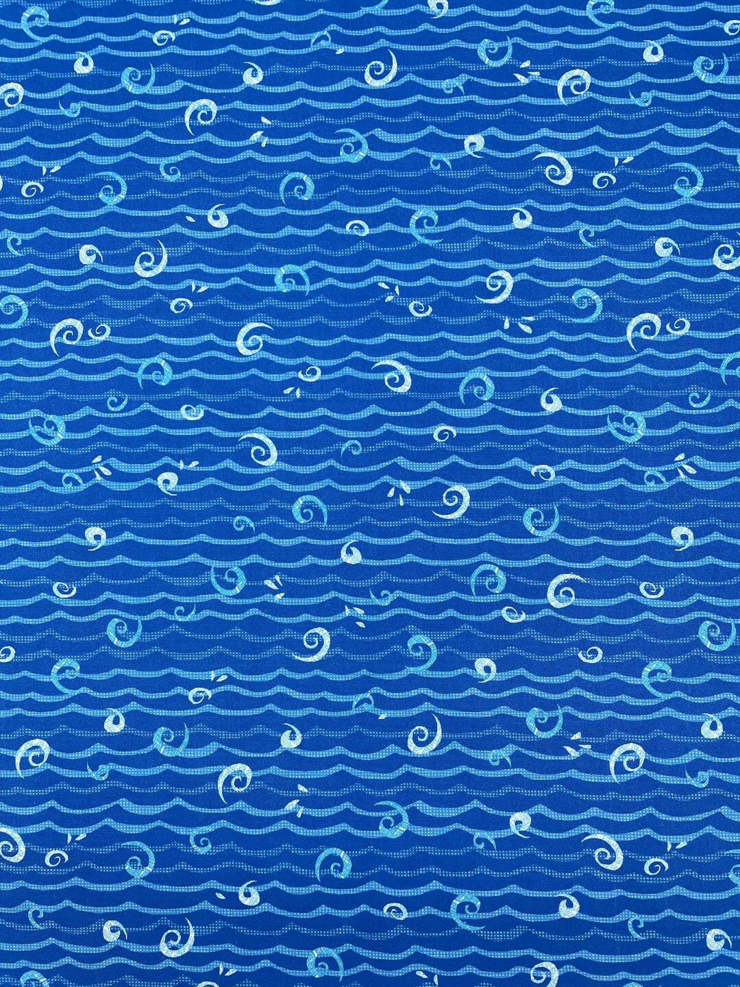 615 COTTON Fabric Navy Blue Ocean Background With Waves & Swirls Sold ...