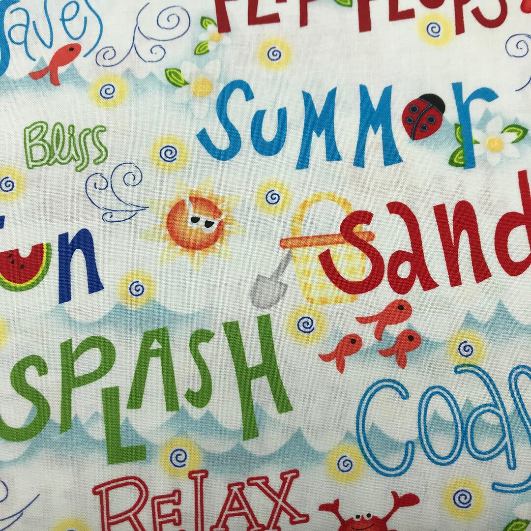 77 COTTON Fabric Summer Sand Splash Sun Fish Buckets Sold by the Yard ...