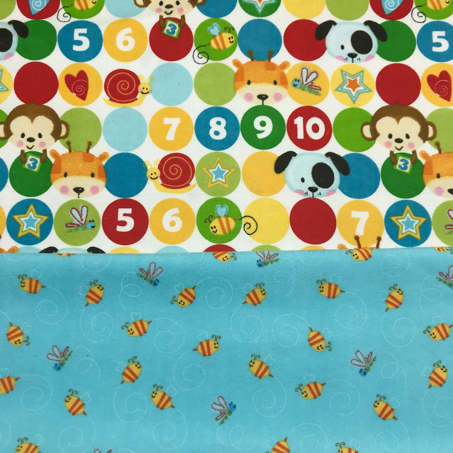 177 Flannel Fabric Puppies and Pals Giraffes Monkeys Numbers | Etsy