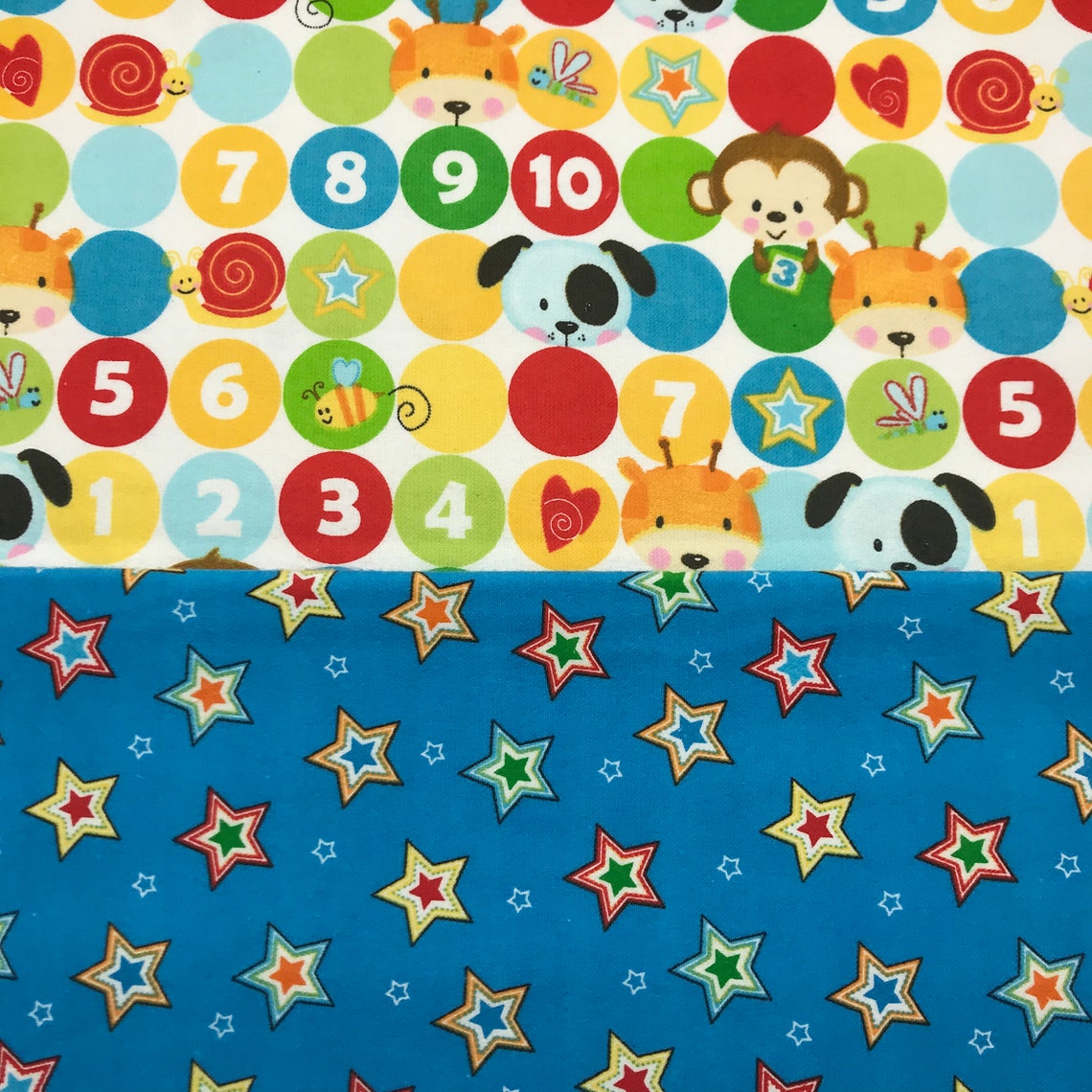 177 Flannel Fabric Puppies and Pals Giraffes Monkeys Numbers | Etsy