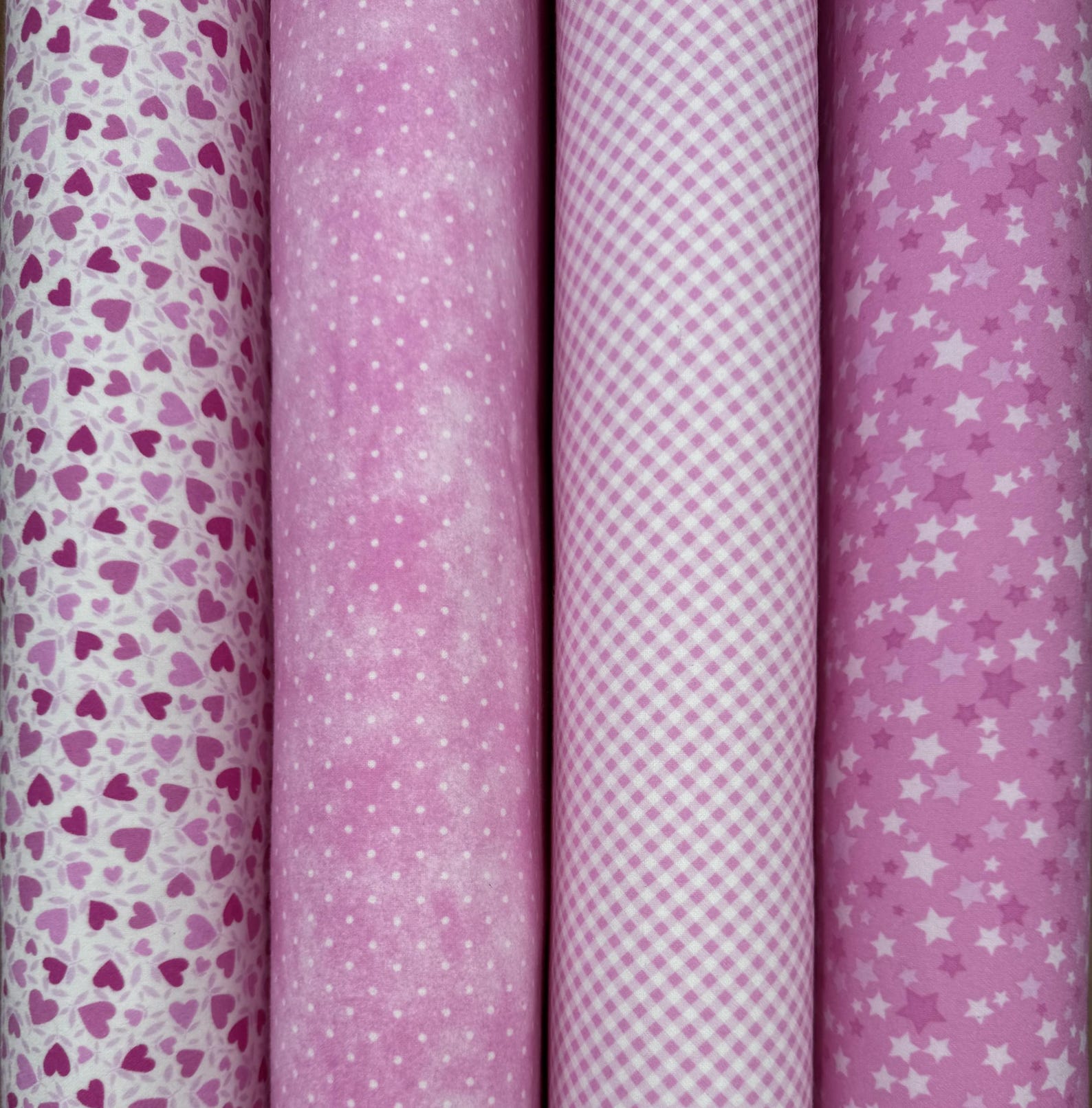 1353-1356 Flannel Fabric Pink Hearts, Dots, Diagonal Check, Stars ...