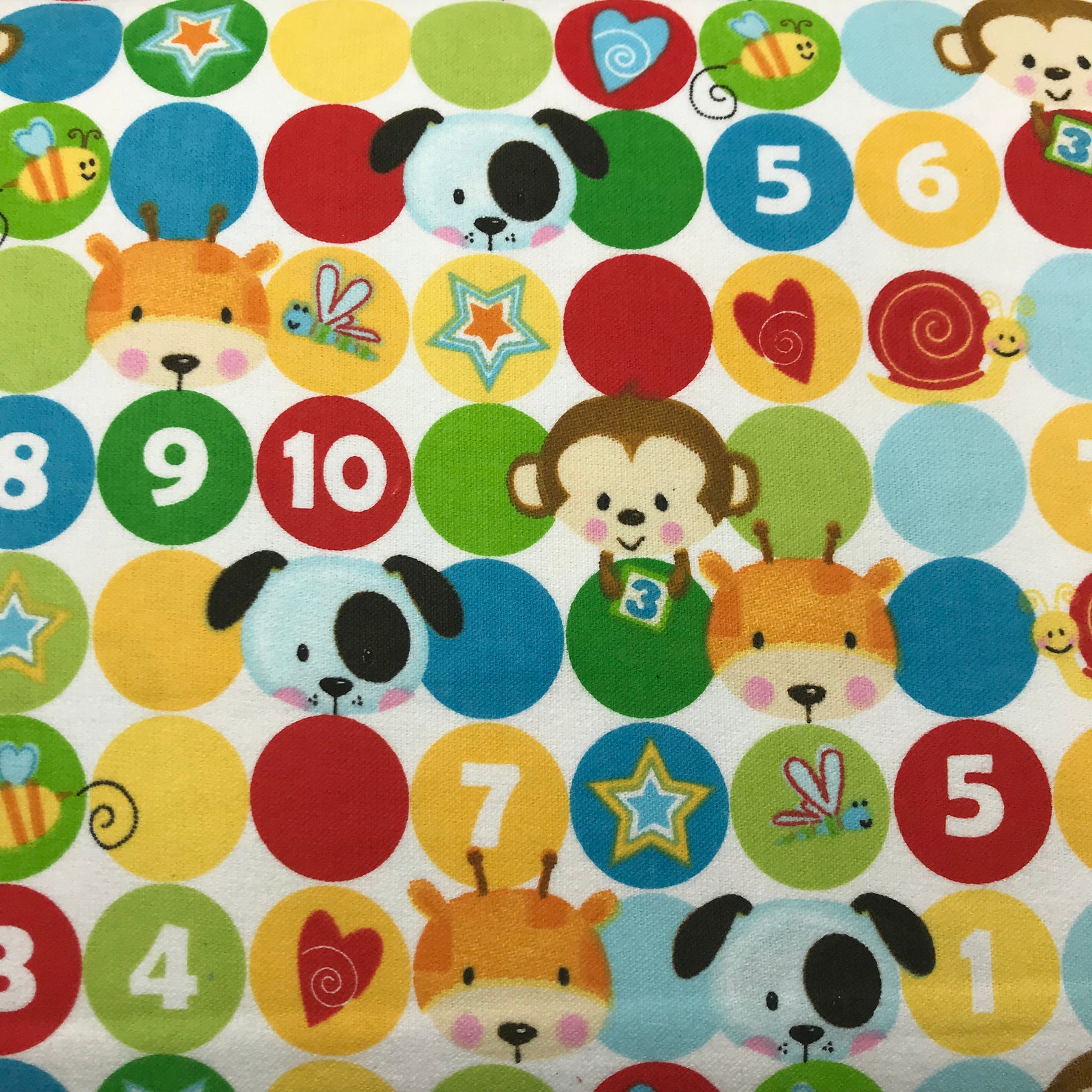 177 Flannel Fabric Puppies and Pals Giraffes Monkeys Numbers | Etsy