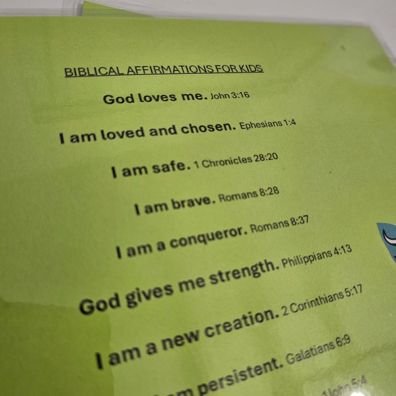 Biblical Affirmations for Kids Chart Decor Christian Art Reminder ...