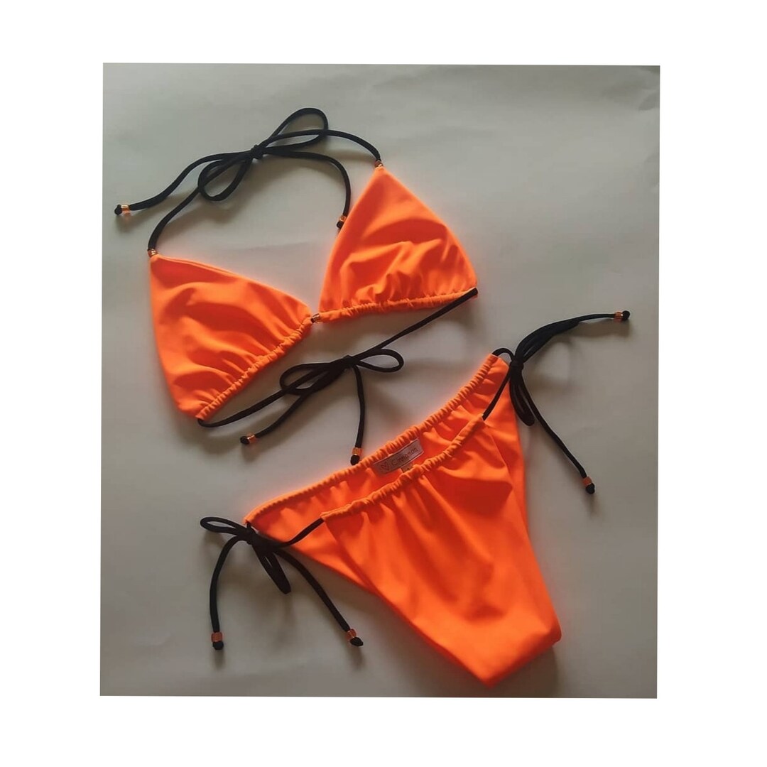 Fluorescent Orange Bikini With Black Laces - Etsy