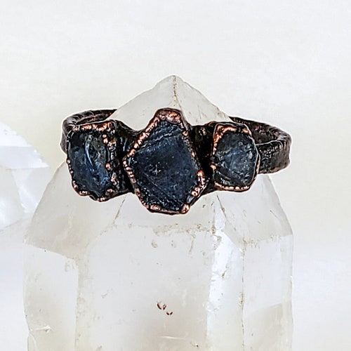 Raw Peridot Triple Stone Custom Ring Copper Electroformed - Etsy