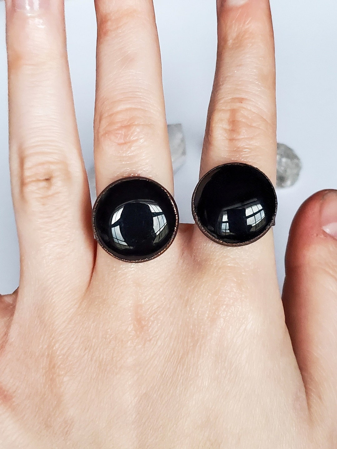 Large Round Obsidian Custom Ring, Copper Electroformed Ring, Boho ...