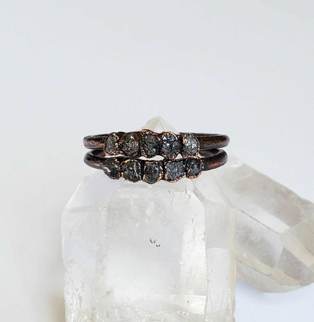 Raw Black Diamond Multi Stone Custom Ring, Raw Diamond Ring, Copper ...