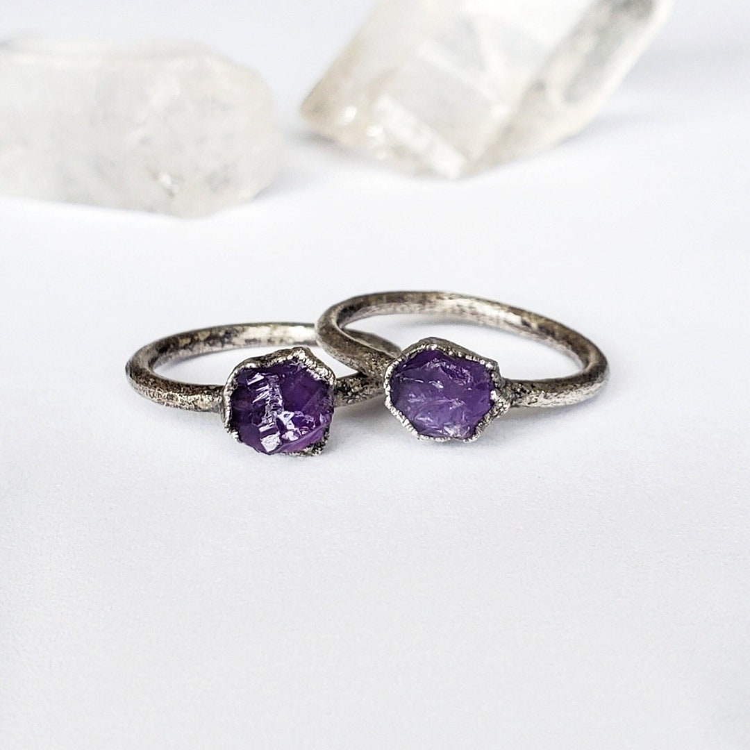 Raw Amethyst Custom Silver Ring, Electroformed Ring, Raw Stone Ring ...